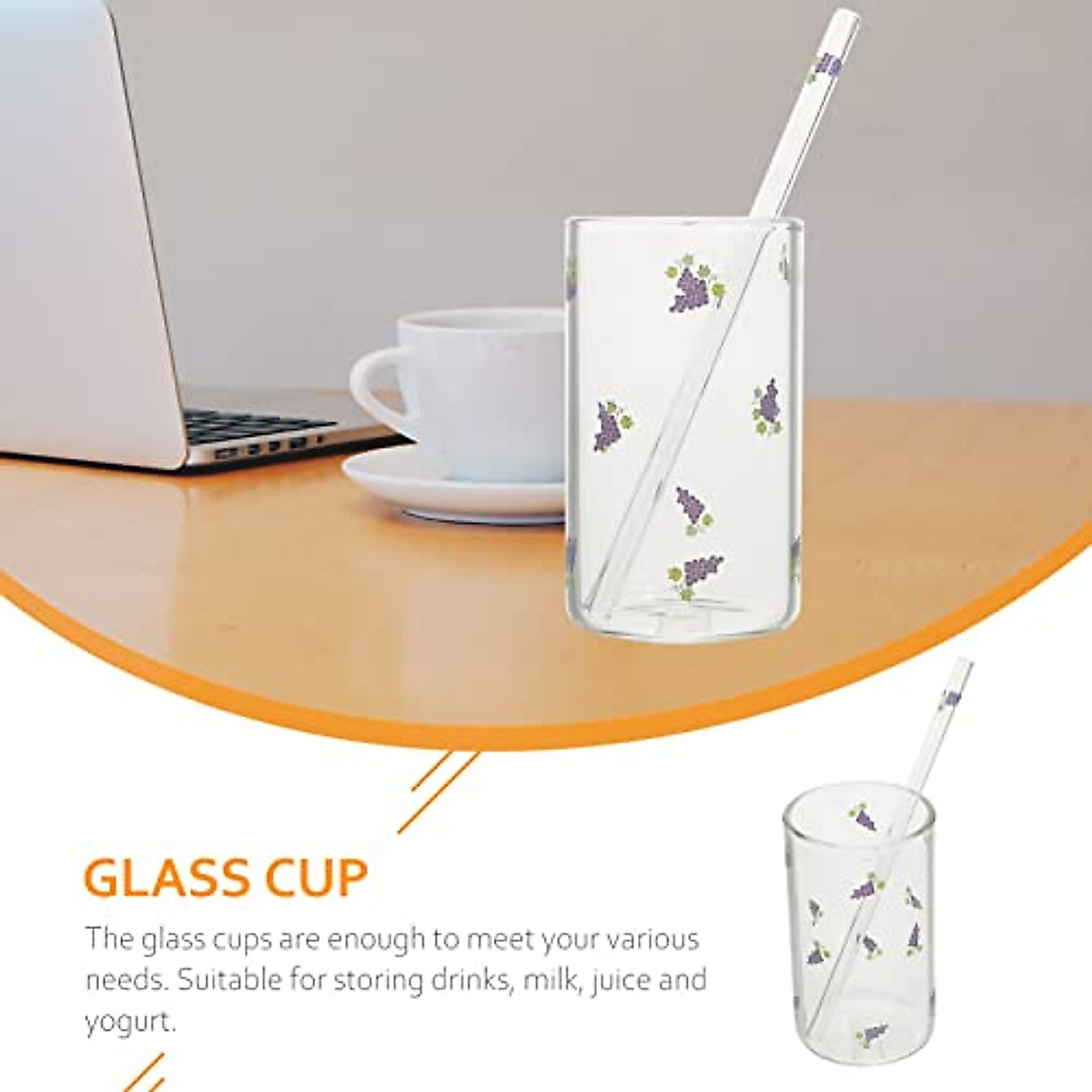 UPKOCH 2 Sets strawberry glass beer glasses glass cup with straw clear straw glasses clear beer can glass clear juice glasses clear water bottles cute cup aesthetic High borosilicate