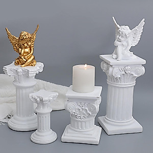 soarflight Roman Pillar Greek Column Resin Statue Figurine Base Pedestal Stand Birthday Party Wedding Table Sand Game Decor Supplies Great for Home Garden Classy, White, Square Small