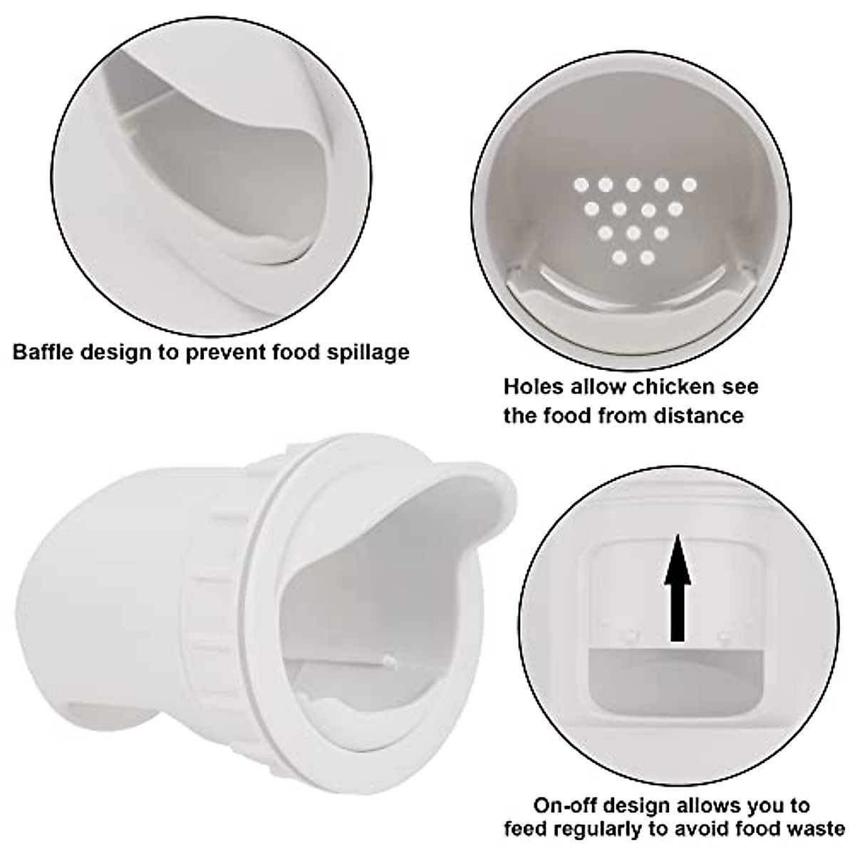 DR.DUDU DIY Automatic Chicken Feeder No Waste, 3 Pcs Poultry Feeder Port with Hole Saw, Rain Proof Rodent Proof Gravity Feed Kits for Buckets, Barrels, Bins, Troughs