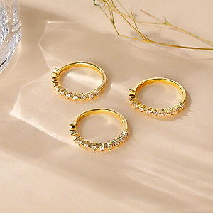 Mameloly 1.8mm 925 Sterling Silver Wedding Bands for Women 14K Gold Plated Stackable Cubic Zirconia Half Eternity Engagement Rings for Her Size 7