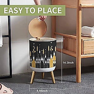 Small Trash Can with Lid for Bathroom Kitchen Office Diaper Beer bottles hops wheat Craft beer brewing ingredients for brewery pub Bedroom Garbage Trash Bin Dog Proof Waste Basket Cute Decorative