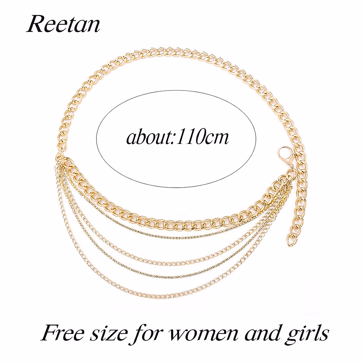 Reetan Boho Crystal Body Chains Layered Waist Chain Rave Belly Chain Party Nightclub Body Jewelry Accessories for Women and Girls (Gold)