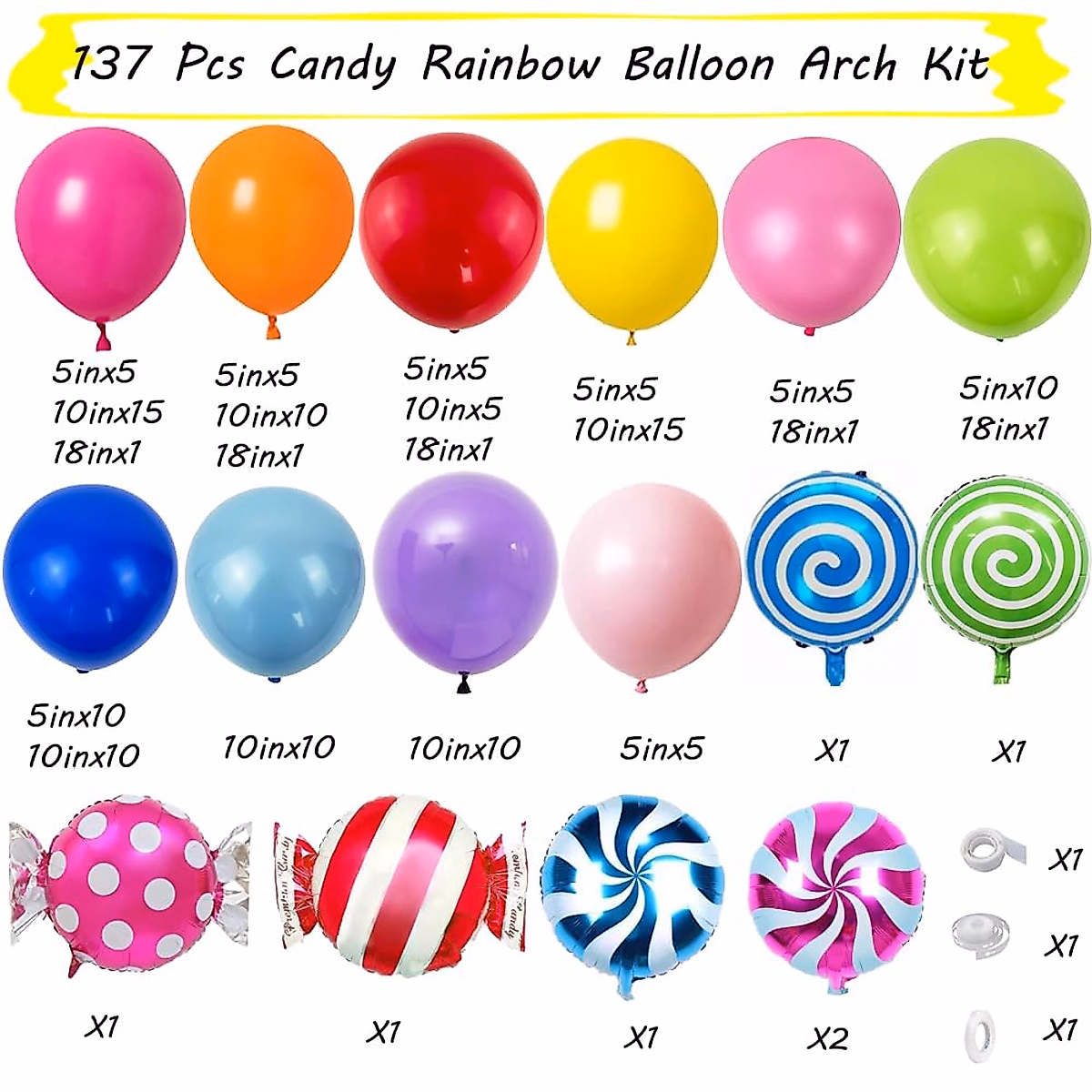 Candy Rainbow Balloon Arch Kit 137 Pcs Pastel Rainbow Balloons with Lollipops Balloon for Candy Land Sweet One Birthday Party Decoration