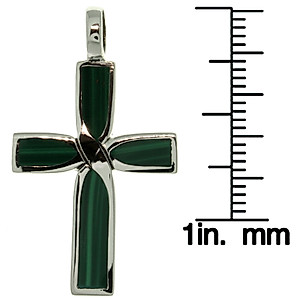 Jewelry Trends Sterling Silver Cross Pendant with Green Created Malachite Stone