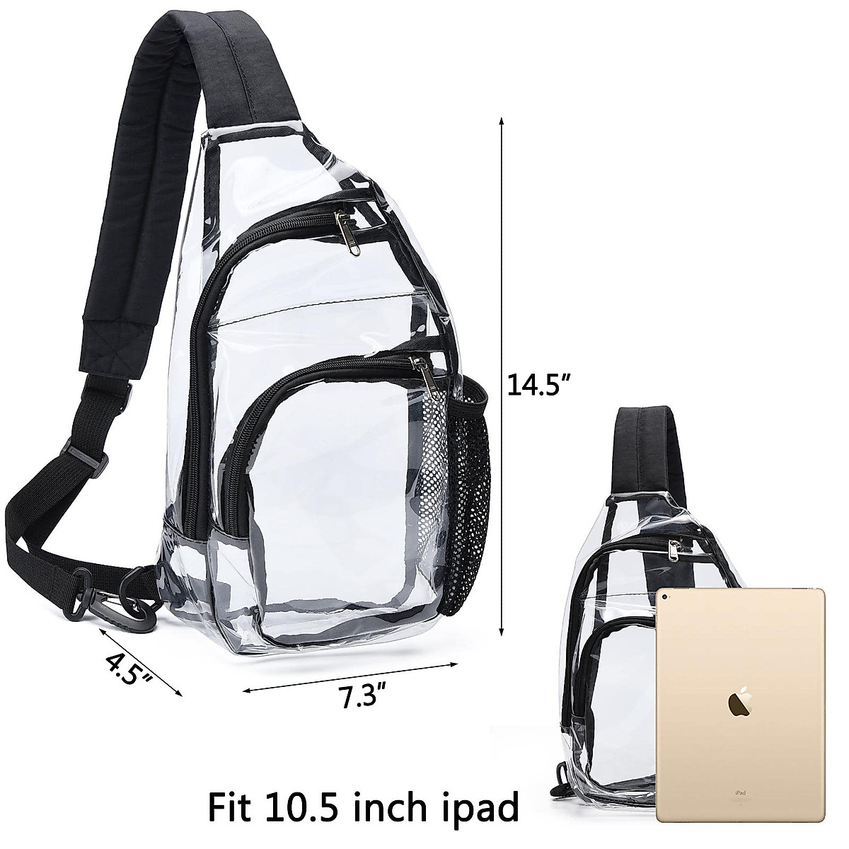Lorbro Clear Sling Bag Stadium Approved, Clear Crossbody Shoulder Bag, One Strap Chest Backpack for Men & Women, Sporting Event, Concert, Hiking (Clear-Black)