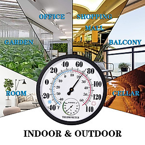 Indoor Outdoor Thermometer Large Numbers Wall Thermometer Hygrometer Waterproof Does not Require Battery 10 inch Wireless Hanging Hygrometer Garden Decoration (Black)