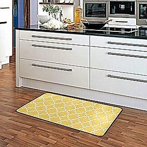 SUABO Kitchen Floor Mat, Yellow Geometric Lattice Non-Slip Doormat Kitchen Mats Bath Rugs for Home Decor, 39"x20"