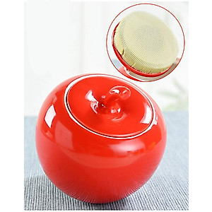 Ceramic Red Apple Shape Sealed Candy Dish Food Storage Jar For Christmas,350ml