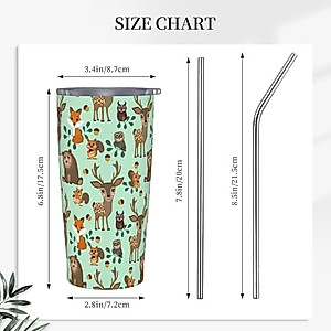 Yaxongx 20oz Tumbler Squirrel Deer Owl Double Wall Vacuum Insulated Coffee Mug with Lid and Metal Straw Brush Reusable Stainless Steel Water Bottle Travel Cup Gifts for Car Ice Drinks Hot Beverage
