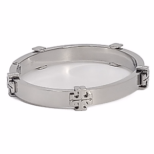 Tory Burch 145434 Tory Silver Tone Classic Logo Women's Hinge Bangle Bracelet Size Small