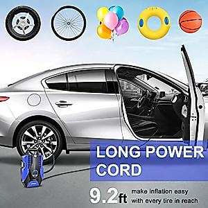 Akface Tire Inflator Portable Air Compressor 150 PSI, 12V DC Air Pump with Carring bag - w/LED Light- Auto Shut Off Feature, Air Pump for Car,Bike,Balloon, Blue