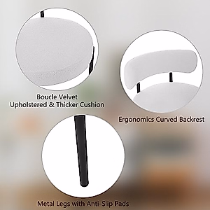 RIGHTPARTS Boucle Dining Chairs Set of 2, Modern Upholstered Tufted Dining Room Chairs, Mid Century Furry Round Kitchen Chairs Curved Backrest Metal Legs Easy Assemble (White, 2)