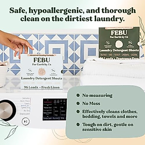 FEBU Eco Friendly Laundry Detergent Sheets | 96 Loads, Fragrance Free | 6x More Cleaning Power With Only 8 Plant-Based Ingredients | Hypoallergenic Laundry Sheets | Zero Waste Laundry Soap Sheets