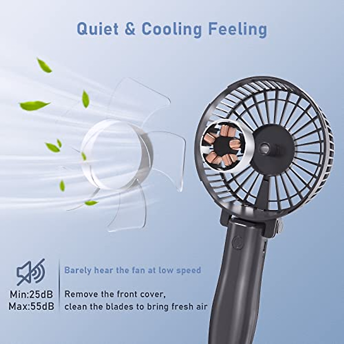 FARADAY Personal Hand Held Fan 4800mAh Travel Cooling Fan Powerful Small Portable Fans Rechargeable Battery Operated Desktop Table Fan for Traveling Hiking, 3 Speed, 6-21 Hours,Black