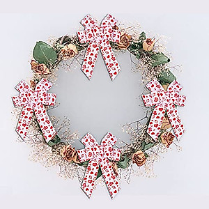 Hying 2 PCS Valentine's Day Bows for Wreath, Valentines Wreath Bows Red Heart Bows Holiday White Burlap Gift Bow for Front Door Valentines Decorations Birthday Wedding Party Supplies