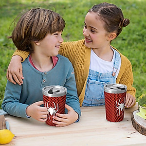 PAYOHTO Red Spider Skin Pattern Superhero Insulated Stainless Steel Tumbler 12 oz Thermos Come with Straw Kids Leak-Proof Travel Mug Cup