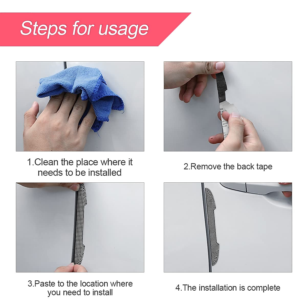 4 PCS Bling Rhinestone Car Door Handle Scratch Protector, Universal for All Cars, Vehicles, SUVs, Car Side Rearview Mirror, Car Door Edge Guard, Car Exterior Accessories for Women Men (Purple)