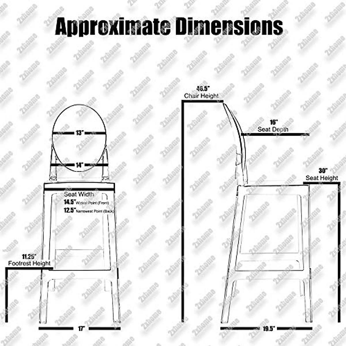 2xhome Transparent Ghost bar Stool, 30 inches, Clear,1 piece
