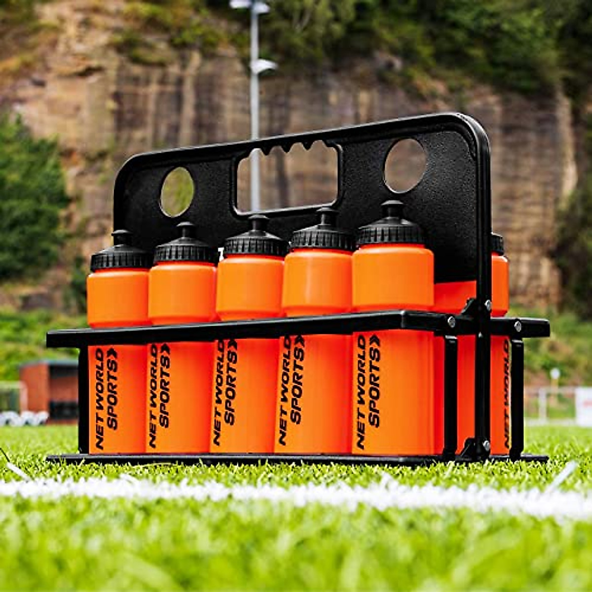 Net World Sports 10 Water Bottles & Carrier [750ml] - BPA Free Plastic Available (Orange)