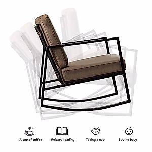 worldchoice Leather Rocking Chair Glider Chair for Nursery Upholstered Rocking Chair with Removable Cushion Cover Single Sofa Lounge Chair for Living Room Bedroom Reading Balcony, Brown
