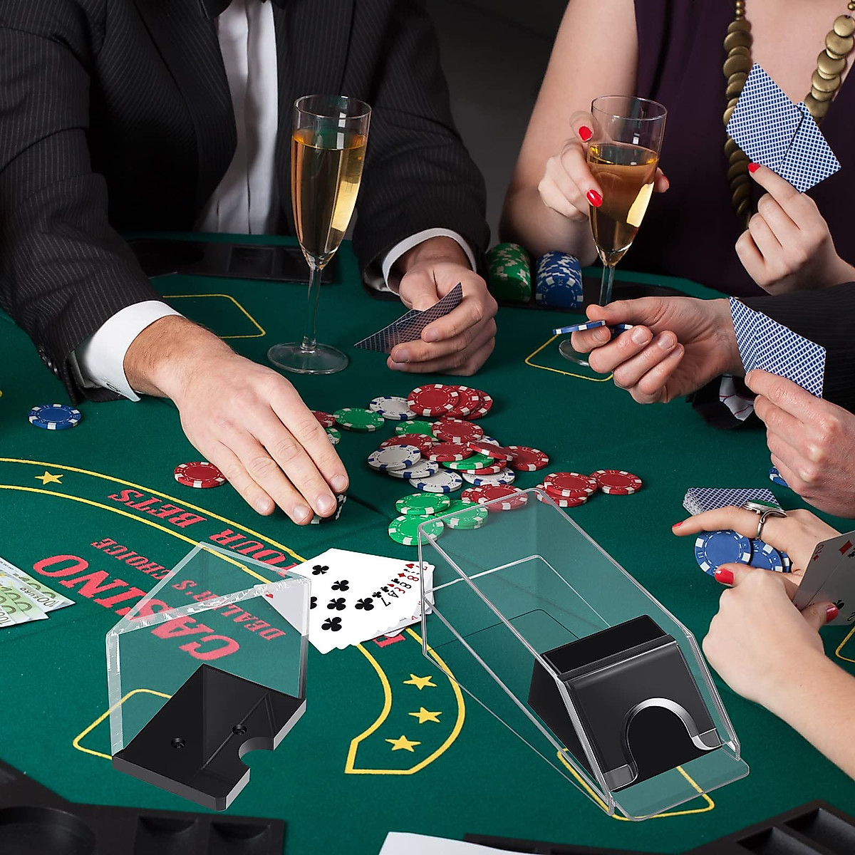 Honoson Blackjack Shoe and Discard Tray Clear Acrylic Blackjack Dealing Shoe Card Dispenser for Playing Cards Discard Holder Trays for Game Poker Accessories(4 Deck)