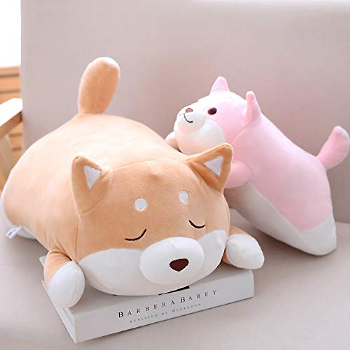 Shiba Inu Dog Plush Pillow, Cute Soft Corgi Stuffed Animals Doll Toys Gifts for Valentine, Christmas, Birthday, Bed, Sofa Chair (Pink Round Eye, 13.5in)