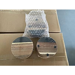 Black Slate & Acacia Wood Coasters with Brass Inlay, Set of 4