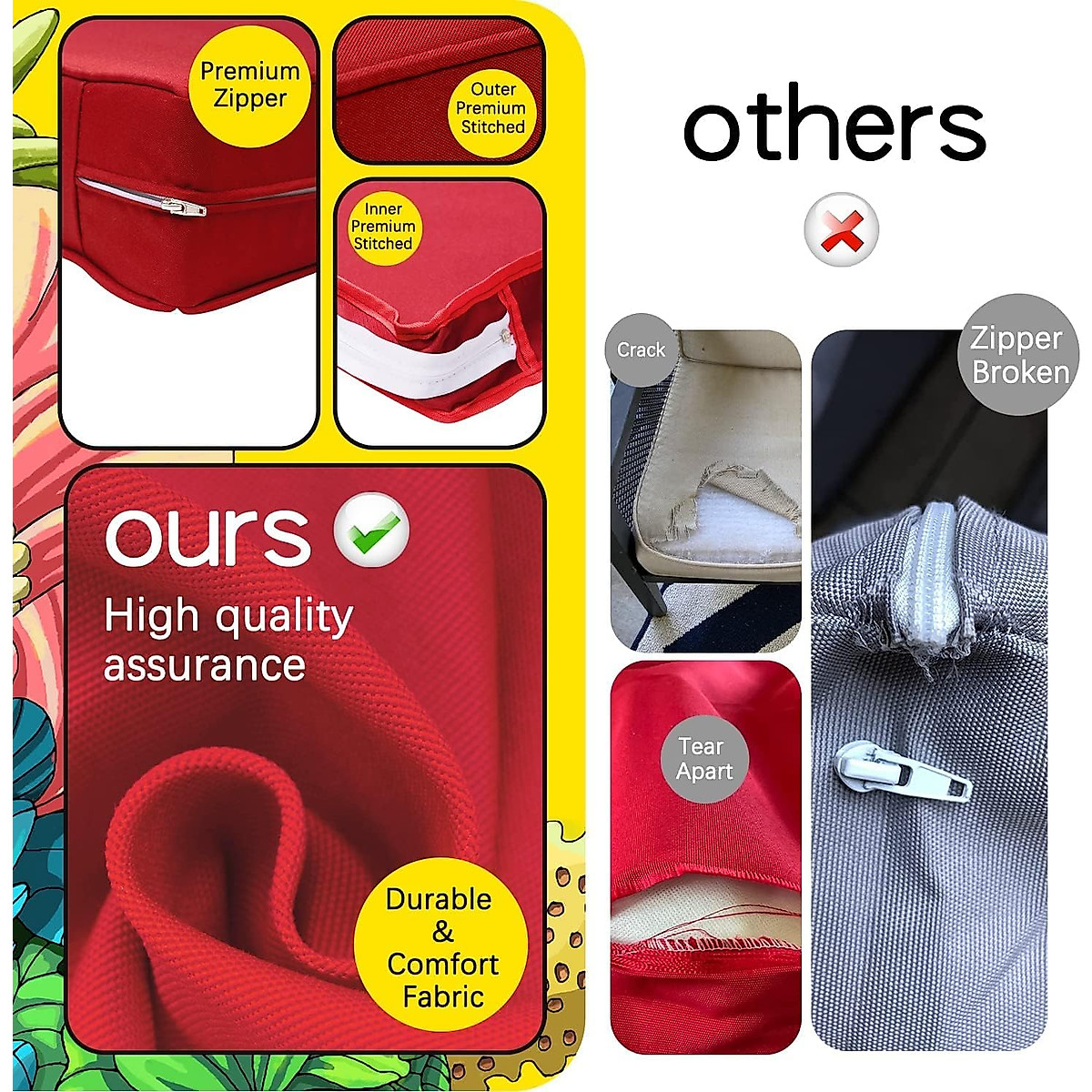 ClawsCover 7Pack Outdoor Seat and Back Cushions Replacement Covers Fit for 3/5 Pieces 4-Seater Wicker Rattan Patio Furniture Conversation Set Sectional Couch,Red-Small (Include Cover Only)