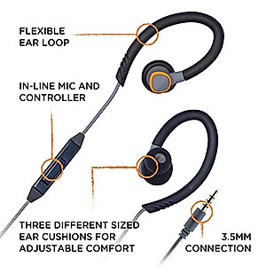 EcoSurvivor IPX4 Sweat Resistant Earbuds with Mic, in-Line Controller, Flexible Ear Loops, 3 Silicone Gel Cushions, Premium Sound Quality, Great in-Ear Headphones, Outdoors, 37602, Gray