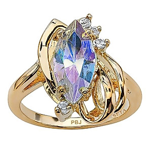 PalmBeach Yellow Gold-Plated Marquise Cut Aurora Borealis Crystal Ring Sizes 5-10 Size 7
