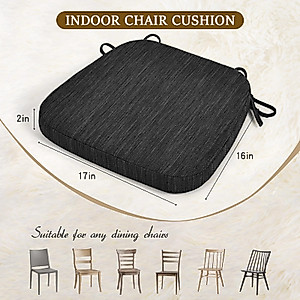 baibu 17 x 16 Inches Dual-Layer Patent Design Memory Foam Non-Slip Kitchen Chair Pad and Dining Seat Cushion with Ties Machine Washable Cover - Black