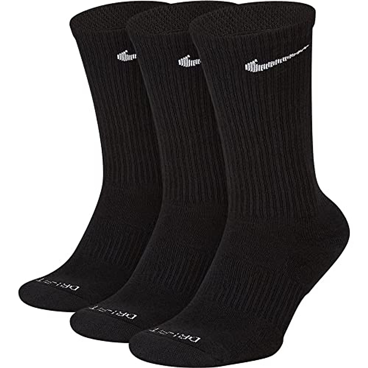 Nike Everyday Plus Cushion Crew Sock (3 pair) (Black, Large)