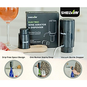 Electric Wine Aerator and Vacuum Bottle Stopper Preserver - USB Rechargeable Automatic Drink Dispenser Decanter Instantly Pours Flavor-Rich White and Red Wine Perfect for Home, Bar, Wine-lovers Gift