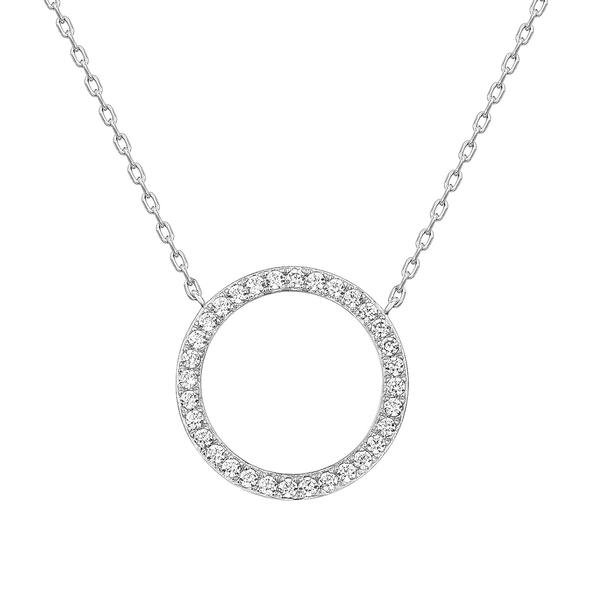 PAVOI 14K White Gold Plated Circle CZ Solitaire Necklace | Dainty Cubic Zirconia Halo Pendant Necklaces for Women