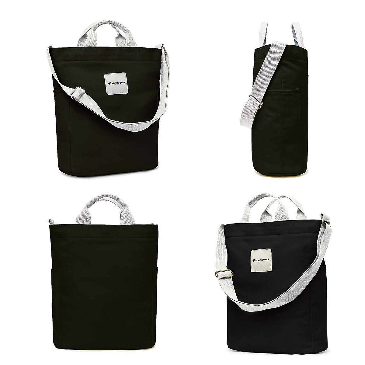 Canvas Tote Bag With Zipper And Pockets Casual Crossbody Planner Hobo Bags For Women, Black