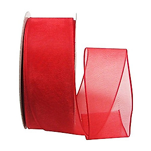 Ribbon Bazaar Sheer Organza Wired Ribbon - 100% Polyester Wire Edged Ribbon for Floral Decor, Table Arrangements, Apparel Embellishment & More - 1-1/2 inch Red 25 Yards