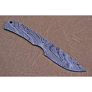 8" Long Hand Forged Damascus Steel Drop Point Blank Blade Skinning Knife with 3 Pin Hole & an Inserting Hole Space 3.5 inches Cutting Edge