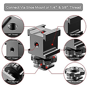 NUOBAKE Camera 3-Side Hot Shoe Mount Adapter 360 Degree Swivel Triple Cold Shoe Bracket for Monitor Microphone LED Video Light Compatible with Sony Canon Nikon DSLR Compact Camera Vlog Film