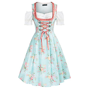 Women's German Oktoberfest Costumes 3 Pcs Bavarian Dirndl Dress Pink and Blue M