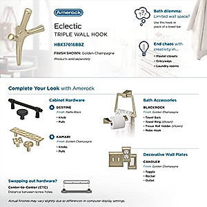 Amerock HBX37016BBZ | Kodiak Triple Prong Decorative Wall Hook | Golden Champagne Hook for Coats, Hats, Backpacks, Bags | Hooks for Bathroom, Bedroom, Closet, Entryway, Laundry Room, Office