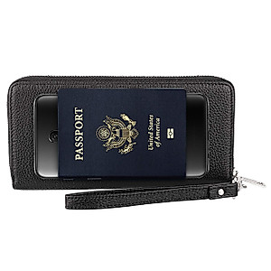 AGBIADD Plus Size RFID Blocking Women's Wallet Genuine Leather Zip Around Clutch Large Travel Purse (Black)