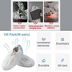 Life-C 100 Pack (50 Pair) Disposable Shoe Cover, White Resistant Boot Covers Non Slip Shoe Booties for Indoors