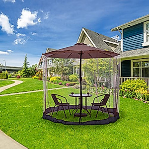 9FT-11FT Patio Table Umbrella Mosquito Netting, Patio Umbrella Screen Mesh Mosquito Netting with Double Door Zipper and Carry Bag, Beige