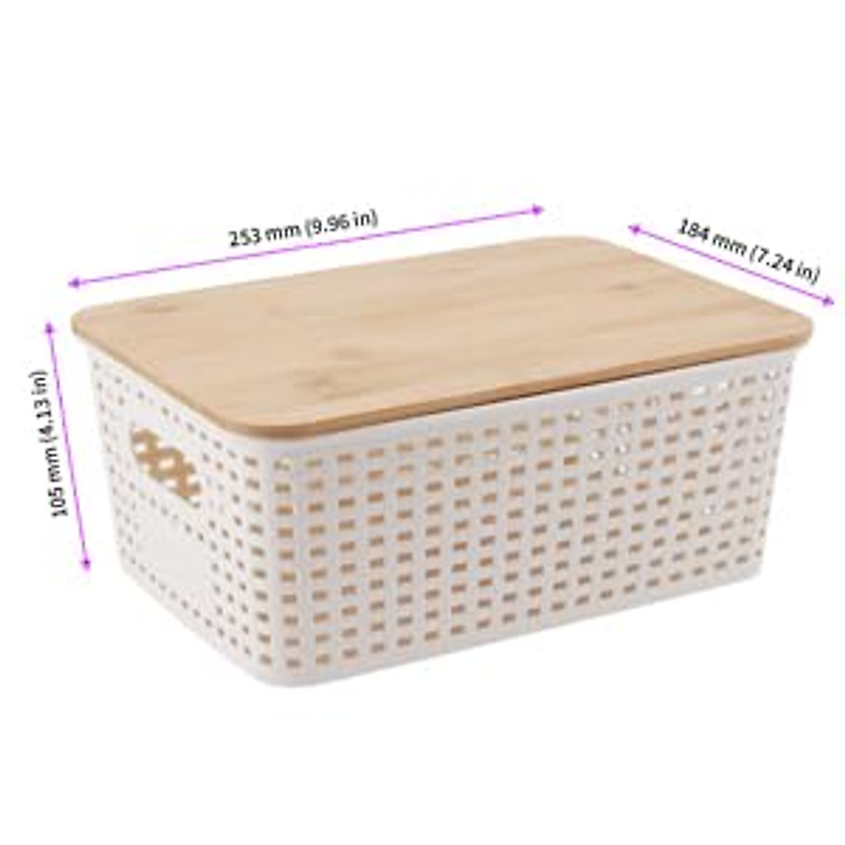JEUIHAU 4 PCS Plastic Storage Bins Bamboo Lid, White Organizer Bin with Bamboo Lid, Plastic Storage Box with Bamboo Lid, Stackable Storage Containers Lidded for Shelves Drawers Pantry