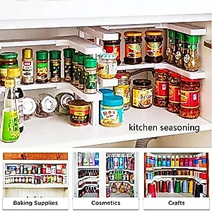 Deluxe Stackable Spicy Storage Shelf Adjustable Expandable Seasoning Spice Rack Pantry Cabinet Organizer Kitchen Shelves White