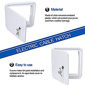 RV Trailer Electric Power Cord Cable Hatch with 2 Keys, Camper Hose Storage Access Door Compartment W 8 inch, H 8-1/2 inch (White)