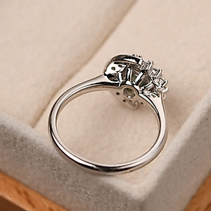 LUO S925 Sterling Silver Round Shaped 1.25 CT Moss Agate Ring Halo Engagement Ring Statement Ring Crescent Moon Sun Rings for Women Mother's Day Gifts US Size 8