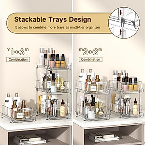 HIHEGD 2 Tier Bathroom Storage Organizer with Dividers, Clear Under Sink Organizers and Storage Pull Out Cabinet Organizer for Bathroom Kitchen Pantry Storage, Medicine Cabinet Organizer