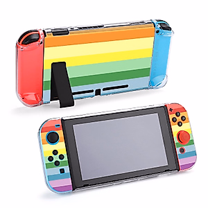 Gay Pride LGBT Rainbow Printed Protective Case Cover Compatible with Switch Game Console Controller with Holder Stand