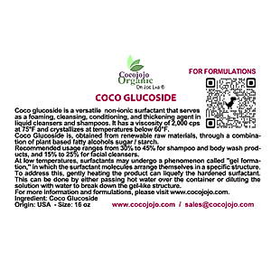 cocojojo Coco Glucoside Natural Surfactant - Surfactants for Soap Making DIY Shower Gel, Skin Care, Body and Face Wash, Plant Derived, Natural - 16 Oz
